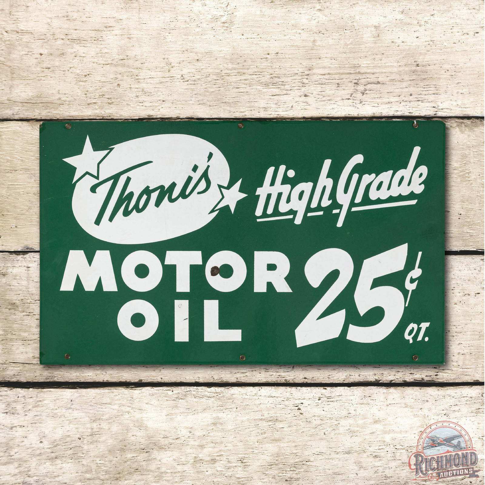 Thoni's High Grade Motor Oil 25c Double Sided Porcelain Sign Auction