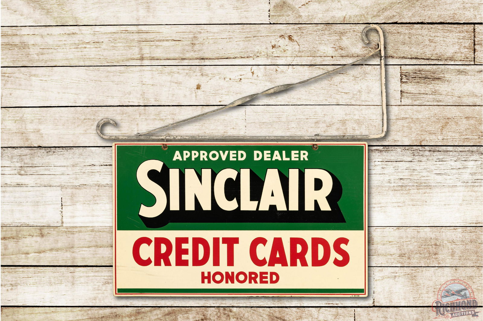 Sinclair Credit Cards Honored Here Double Sided Tin Sign & Hanger