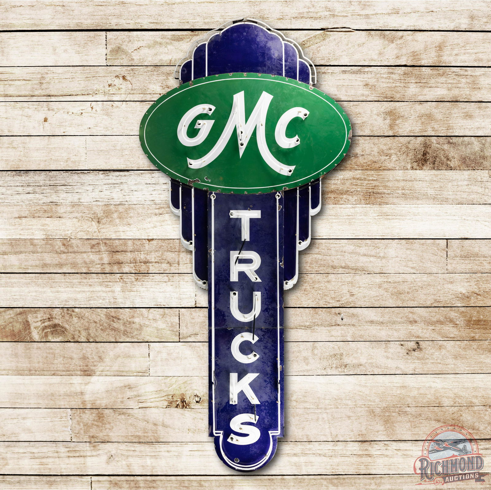 Rare 15' Gmc Trucks Dealership Art Deco Vertical Porcelain Neon Sign