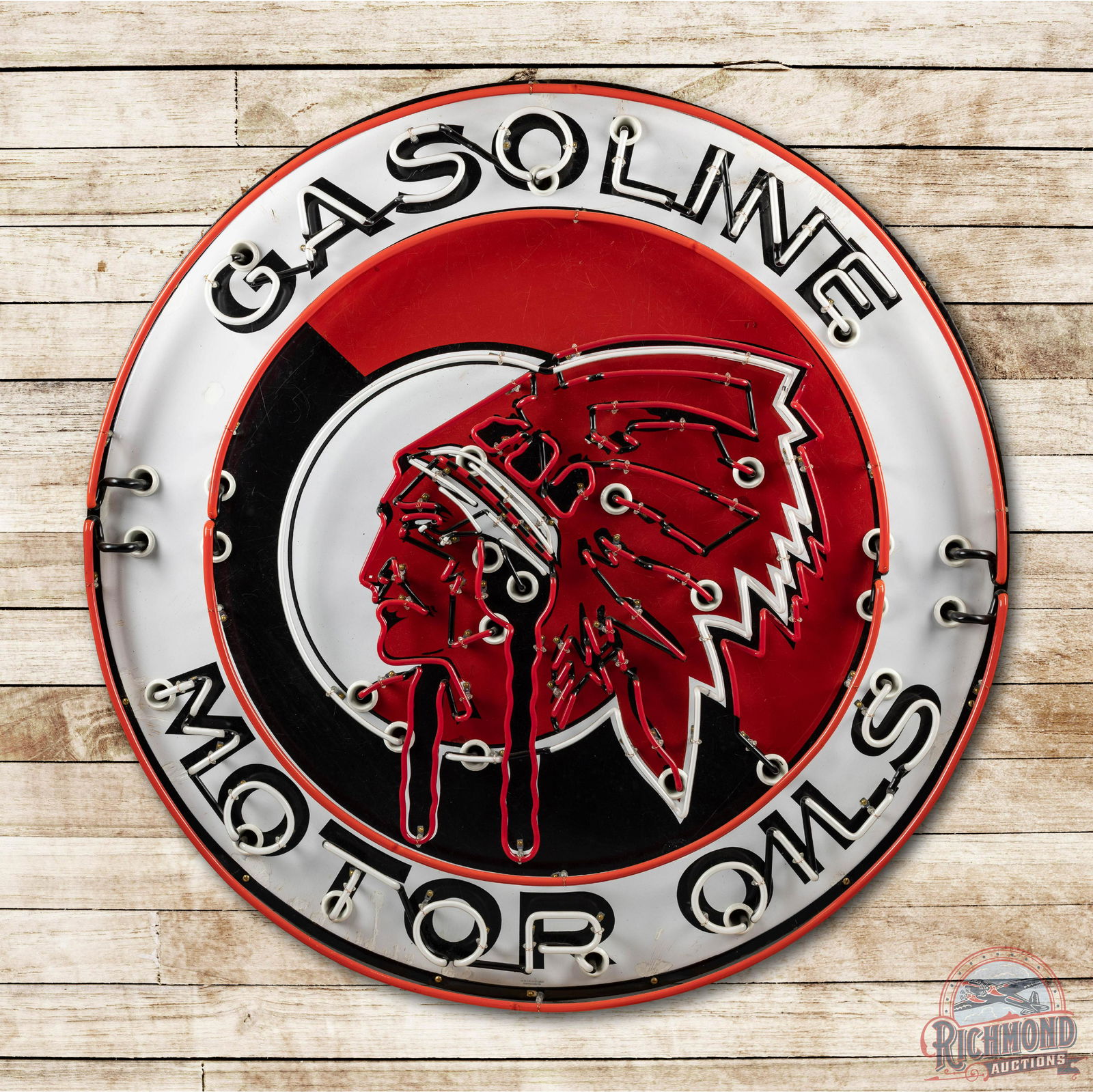 5' Red Indian Gasoline Motor Oil Porcelain Neon Sign