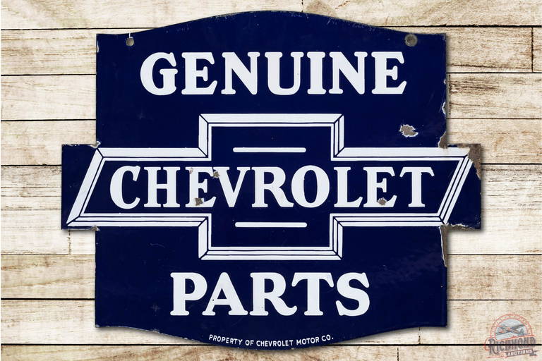 Genuine Chevrolet Parts Die Cut Porcelain Sign