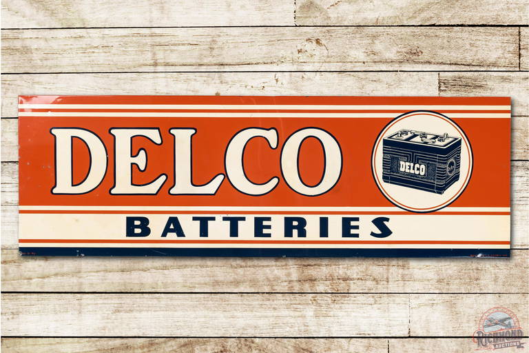 1941 5' Delco Batteries Horizontal Self Framed Tin Sign