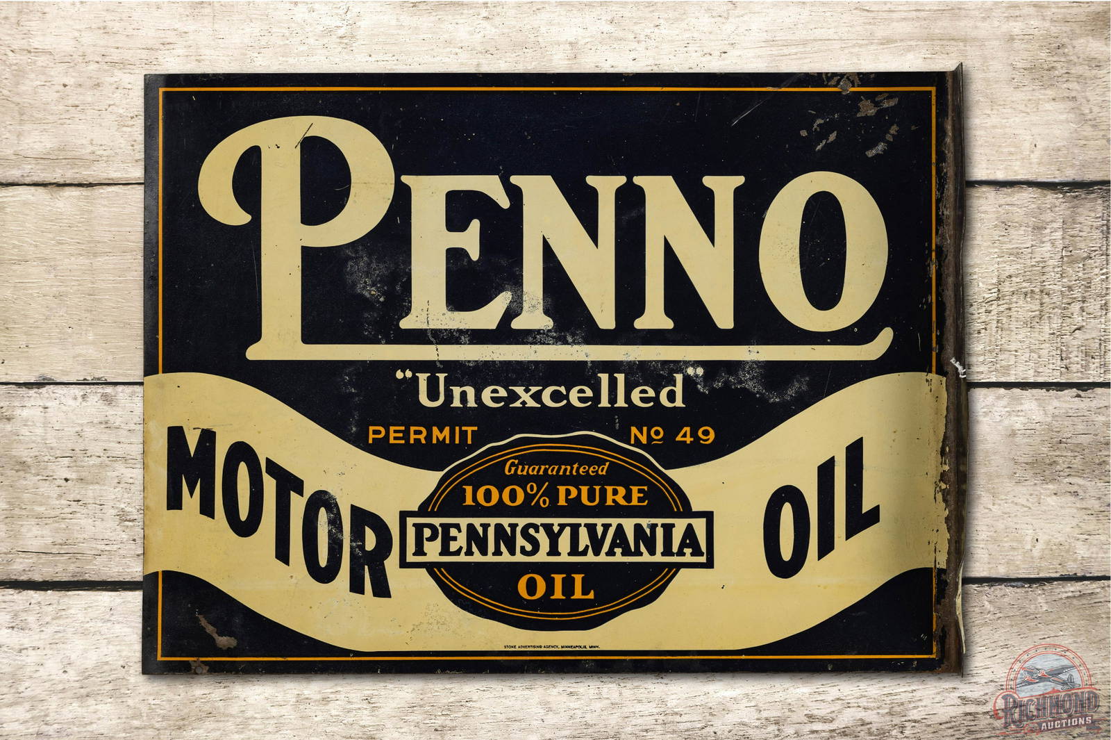 Penno Unexcelled Motor Oil Tin Flange Sign Auction