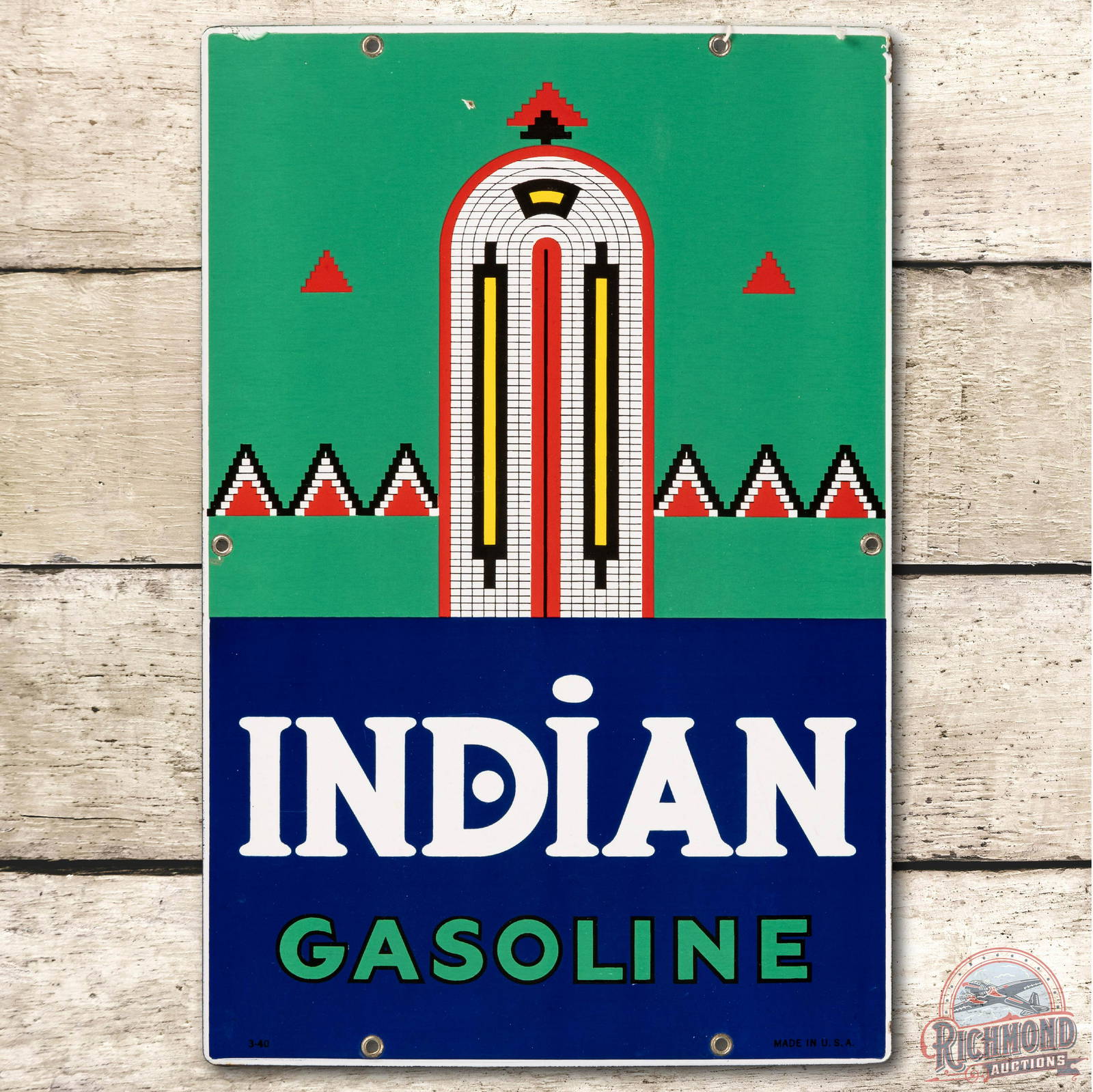1940 Indian Gasoline Porcelain Pump Plate Sign Auction