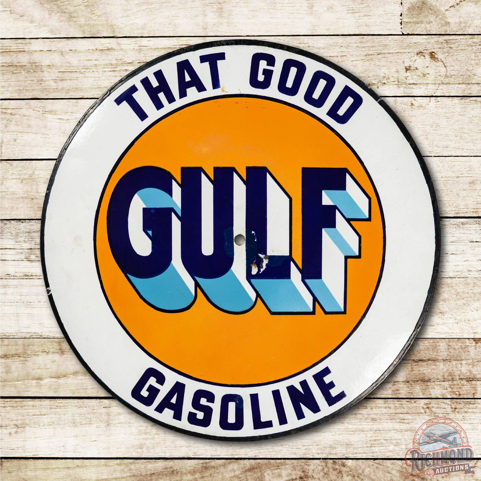 28" Gulf That Good Gasoline Convex Lighthouse Topper Porcelain Sign Auction