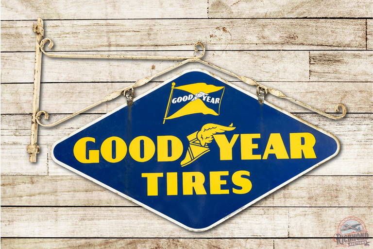 4' Goodyear Tires W/ Flag & Wingfoot Double Sided Porcelain Sign ...