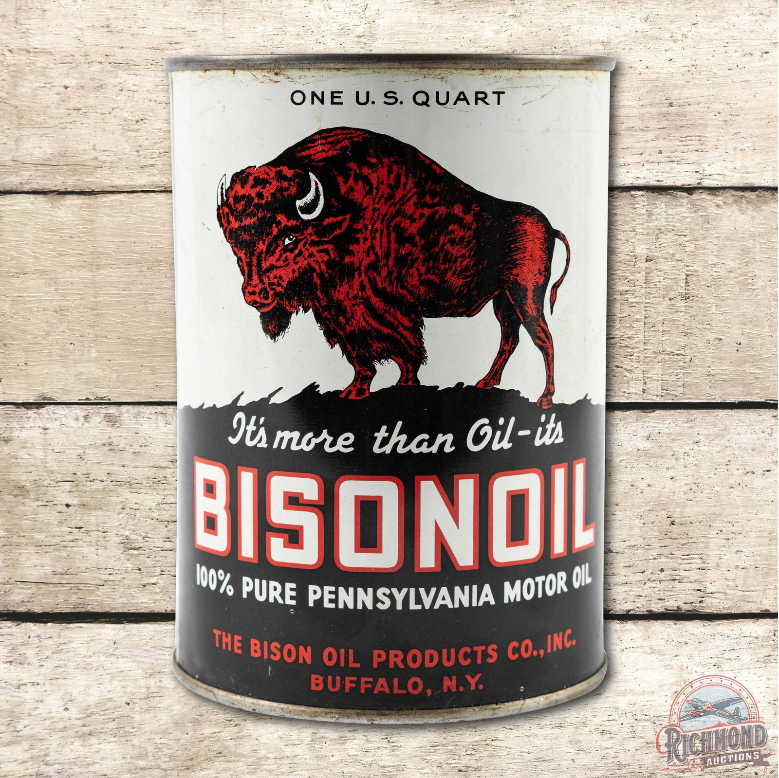 Full 1 Quart Bisonoil 100% Pure Pennsylvania Motor Oil Can Auction