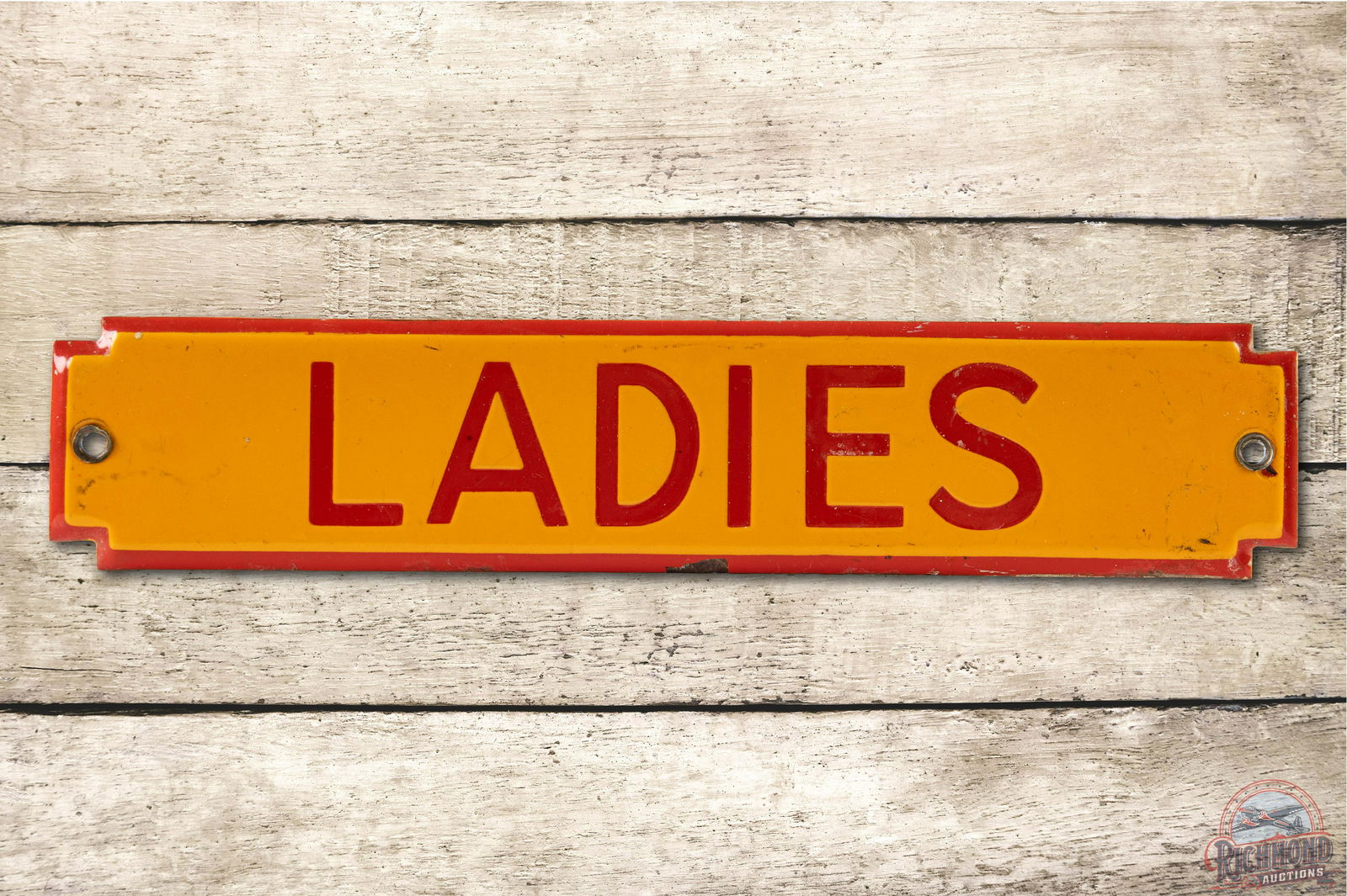 Shell Ladies Restroom Die Cut Porcelain Sign