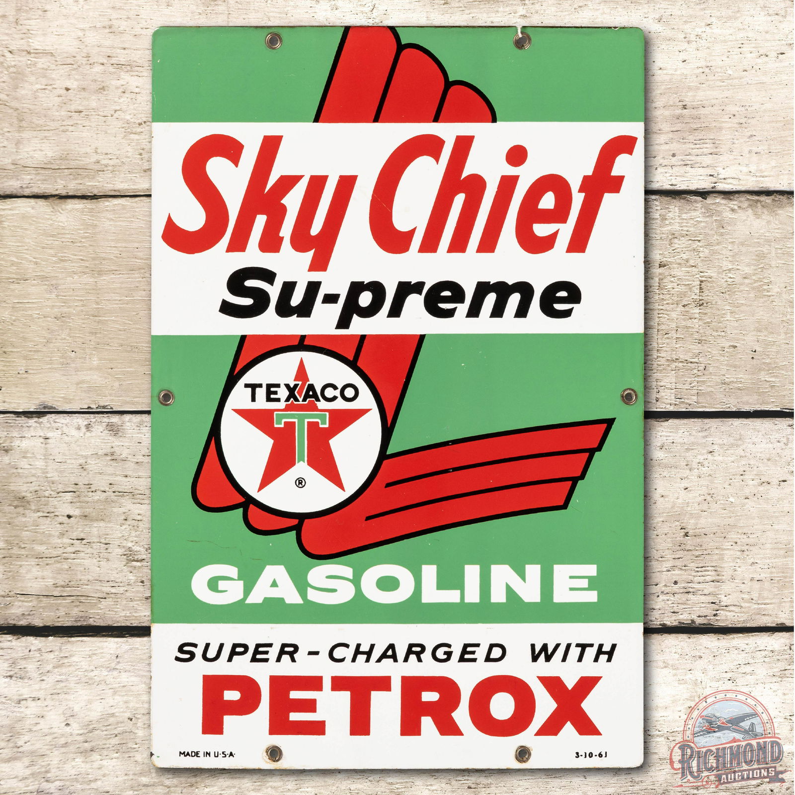 1961 Texaco Sky Chief W/ Petrox Porcelain Pump Plate Sign
