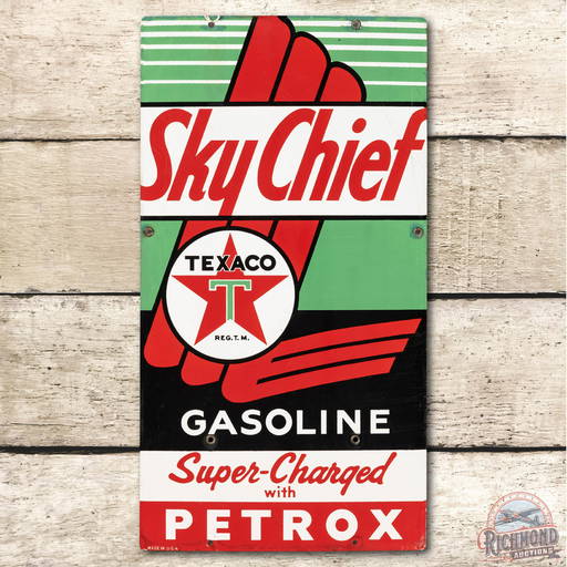 1956 Texaco Sky Chief Gasoline Super Charged W/ Petrox Porcelain Pump ...