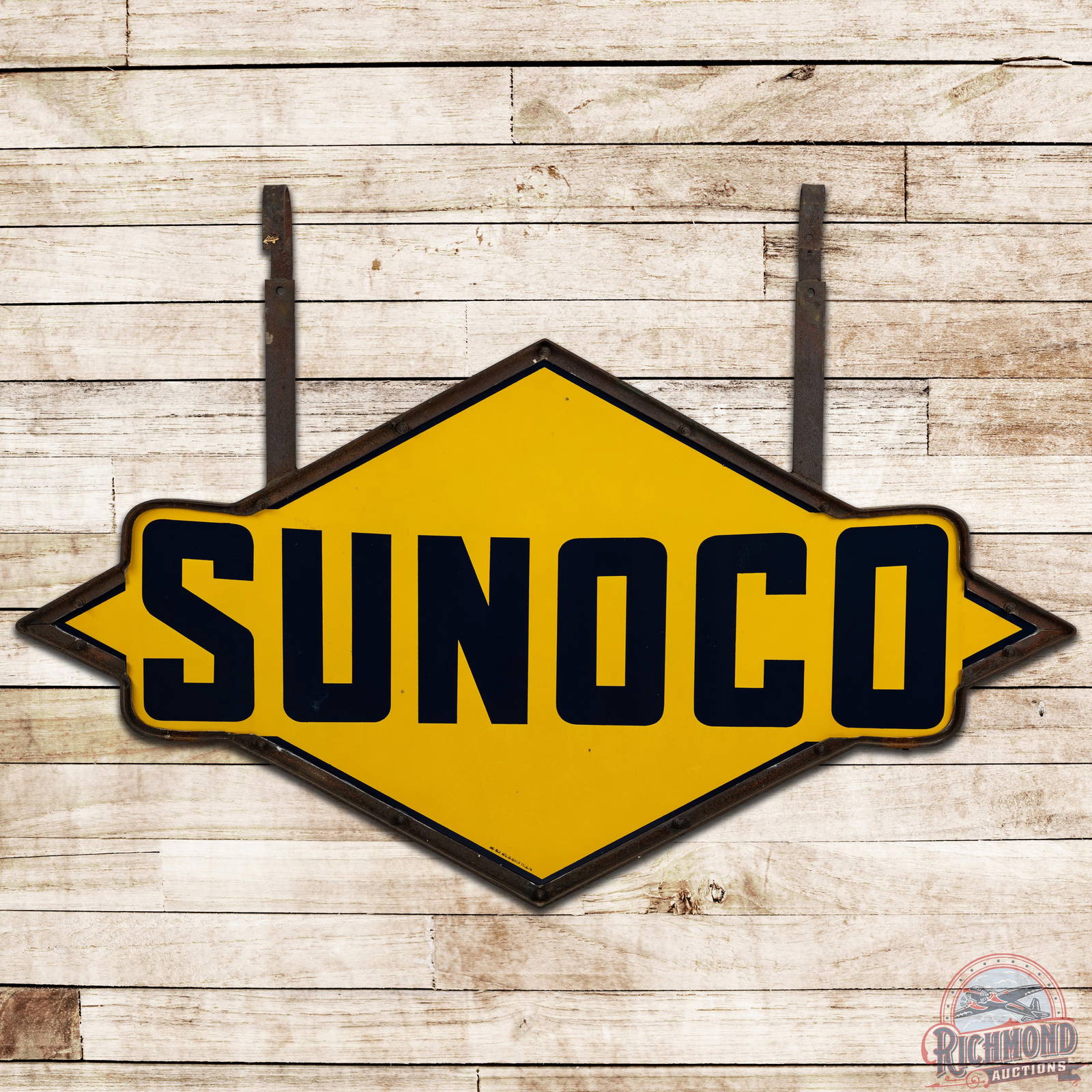 Sunoco Gasoline Dsp Sign W/ Ring - 8.75 & 8.25 Auction