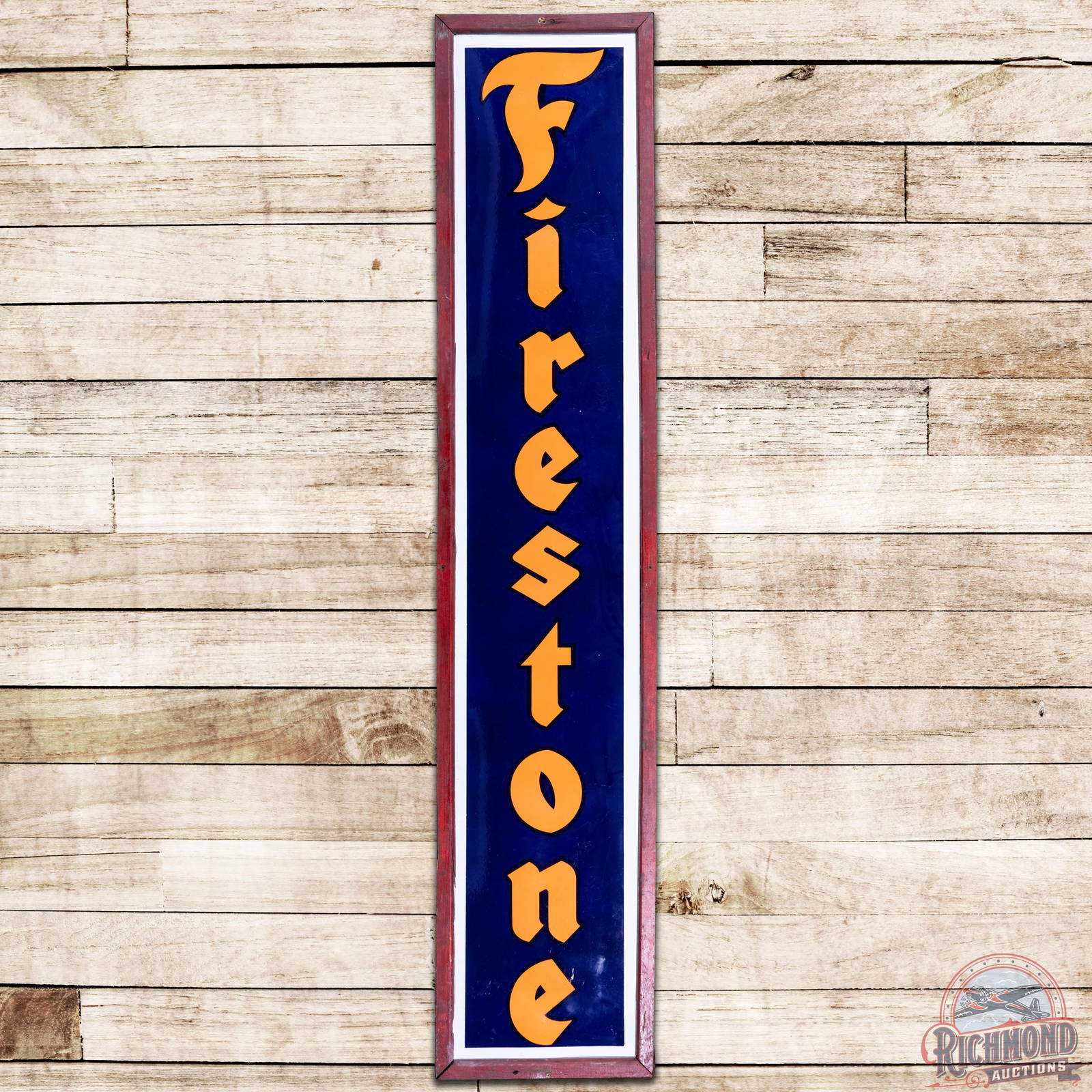 8' Firestone Tires Ssp Vertical Sign & Wood Frame - 9c Auction
