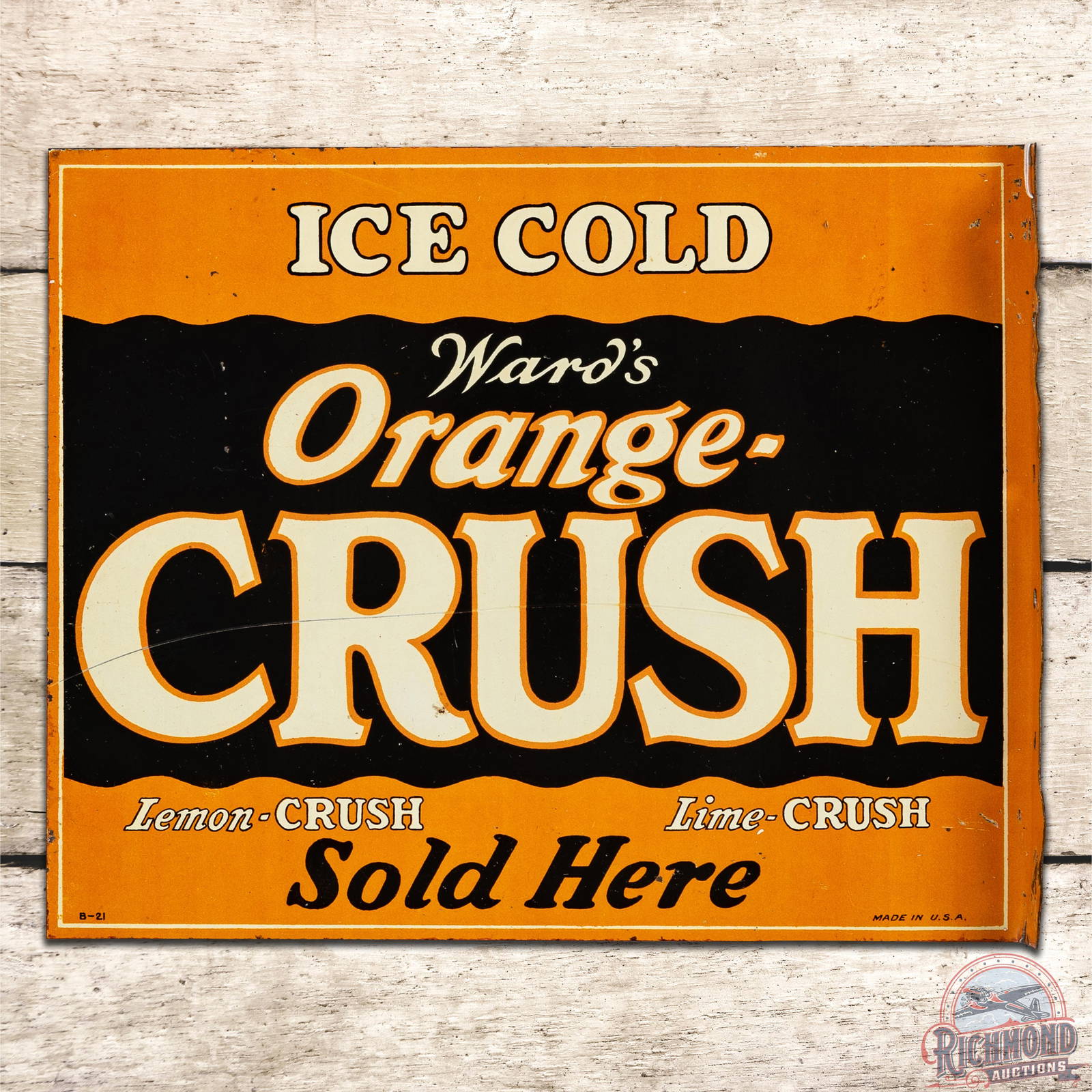 Ice Cold Ward's Orange Crush Sold Here Dst Flange Sign - 8 & 7.9 Auction