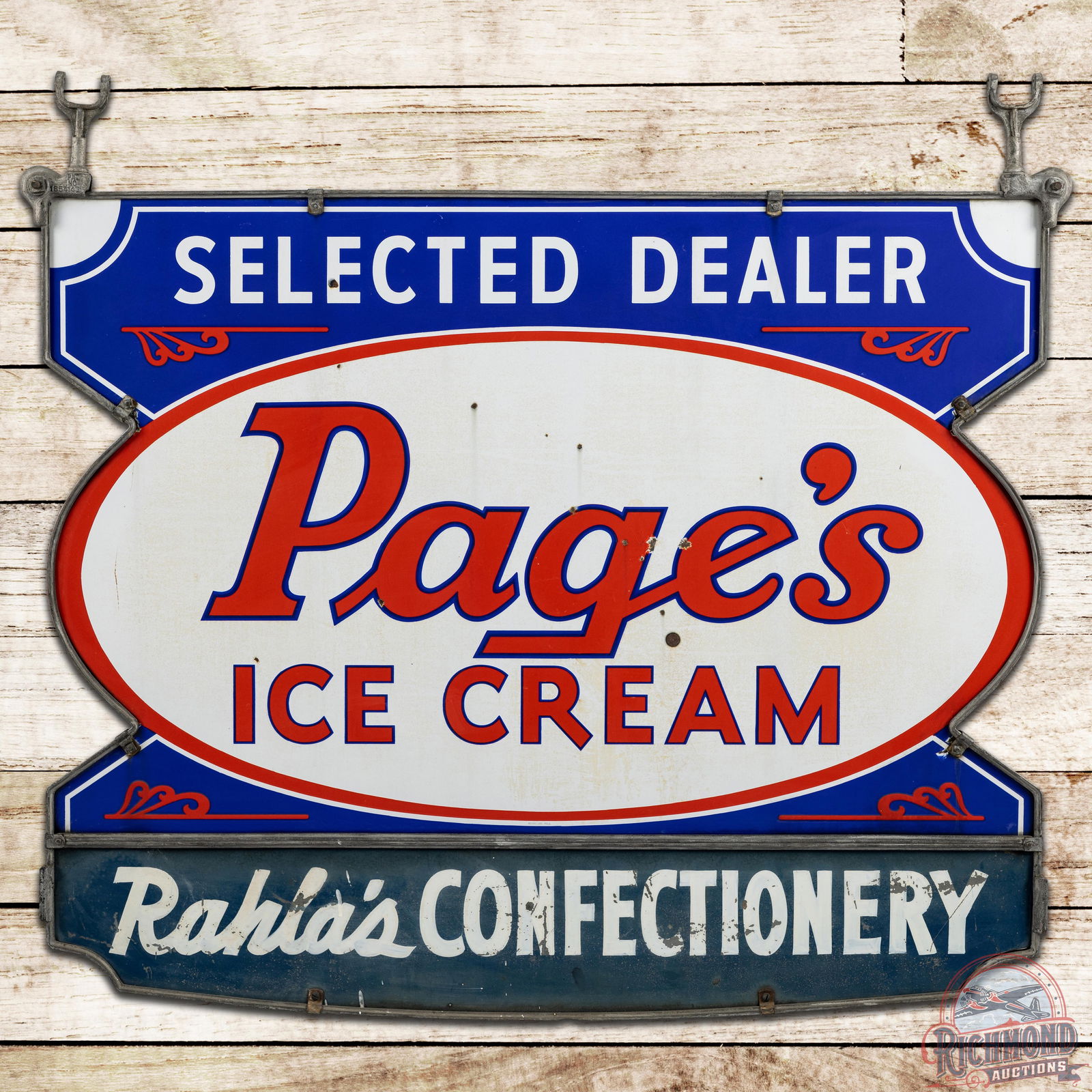 Page's Ice Cream Selected Dealer Dsp Sign & Factory Ring - 8.25 & 8 Auction