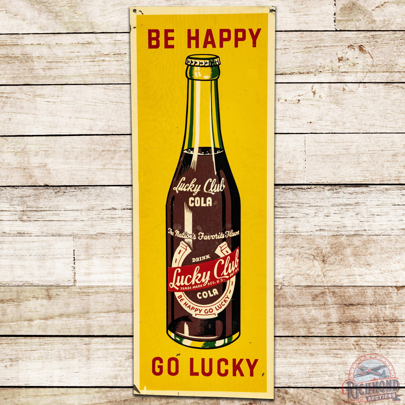 Lucky Club Cola "be Happy Go Lucky" Sst Sign W/ Horseshoe Bottle - 8.75 ...