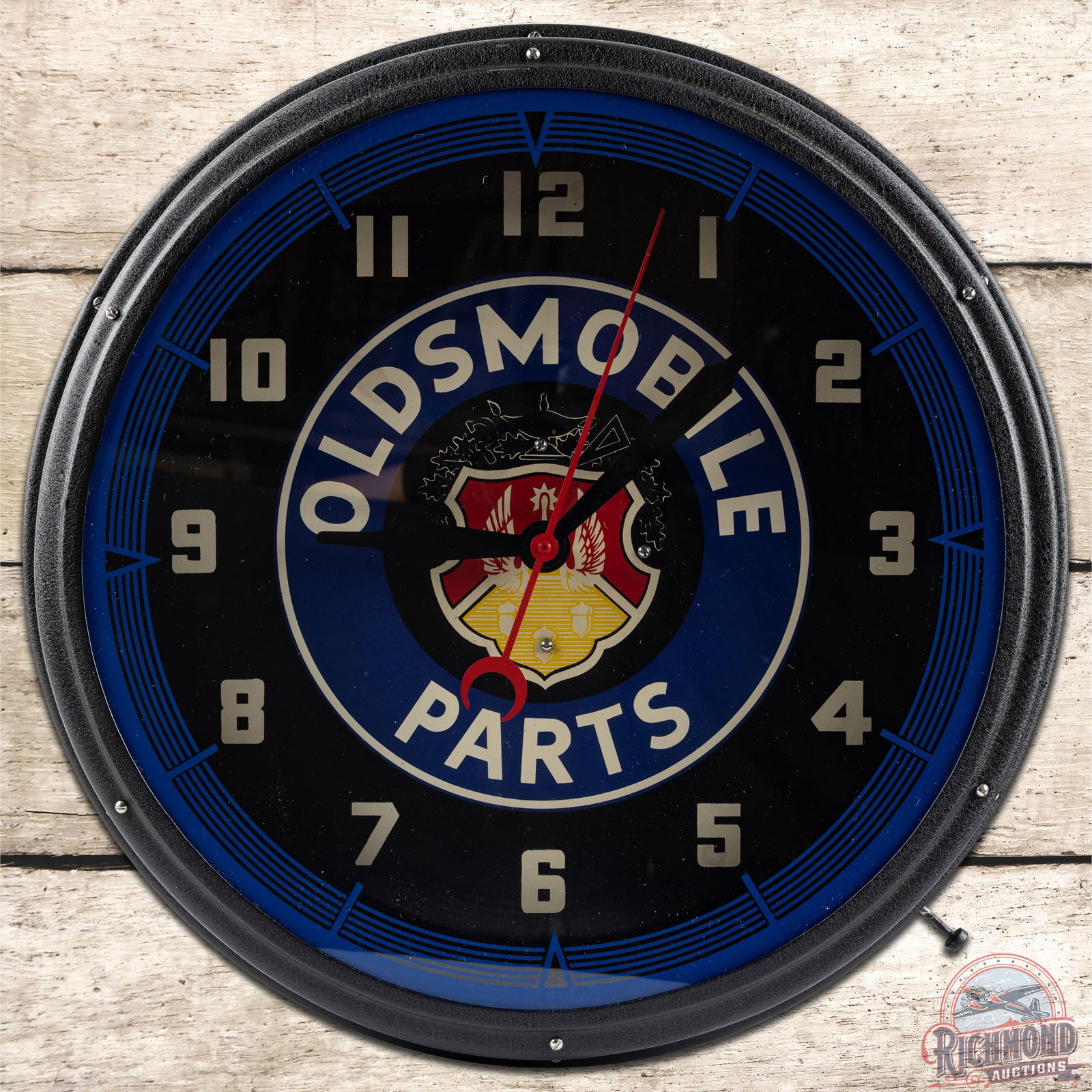 Lackner Oldsmobile Parts Neon Advertising Clock Auction