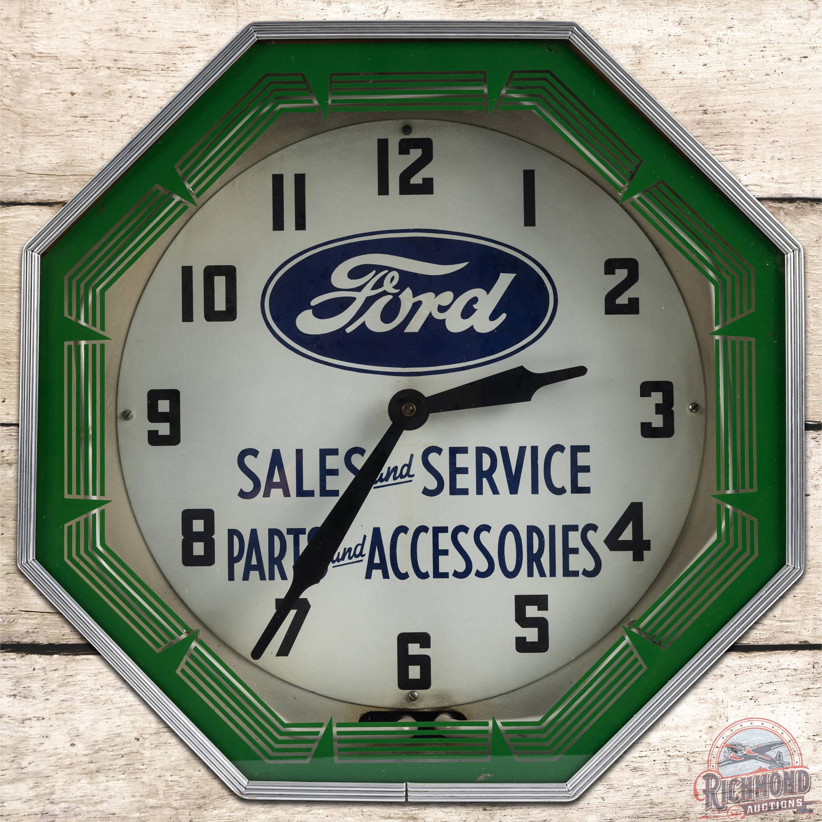 Ford Sales Service Parts & Accessories Octagon Neon Clock - 8.25 Auction