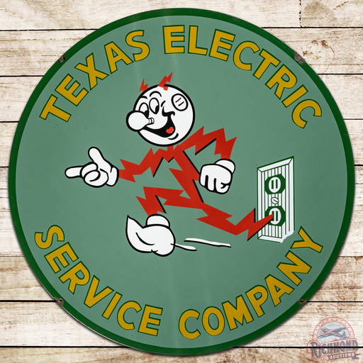 36" Texas Electric Service Company Ssp Sign W/ Reddy Kilowatt 8.9