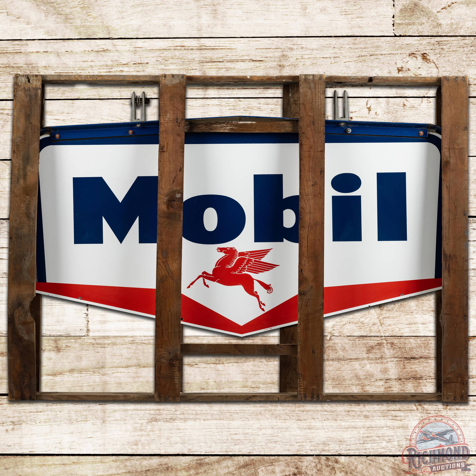 Nos 5' Mobil Guillotine Dsp Sign W/ Bracket & Original Crate - 9.75 Auction