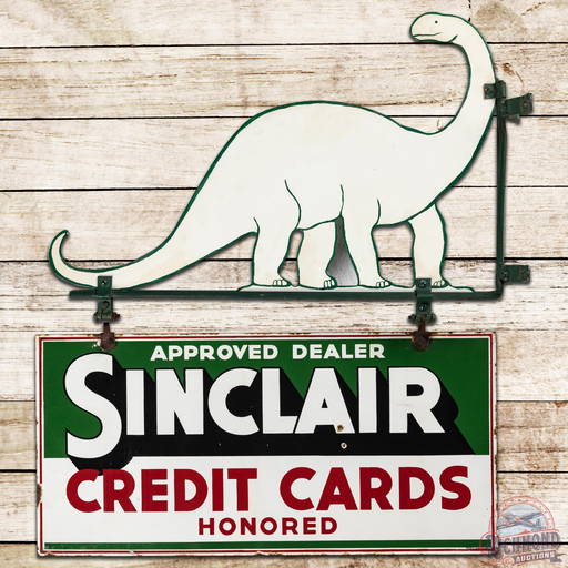 Sinclair Credit Cards Honored Dsp Sign W/ Dino Metal Bracket 8.25 & 8