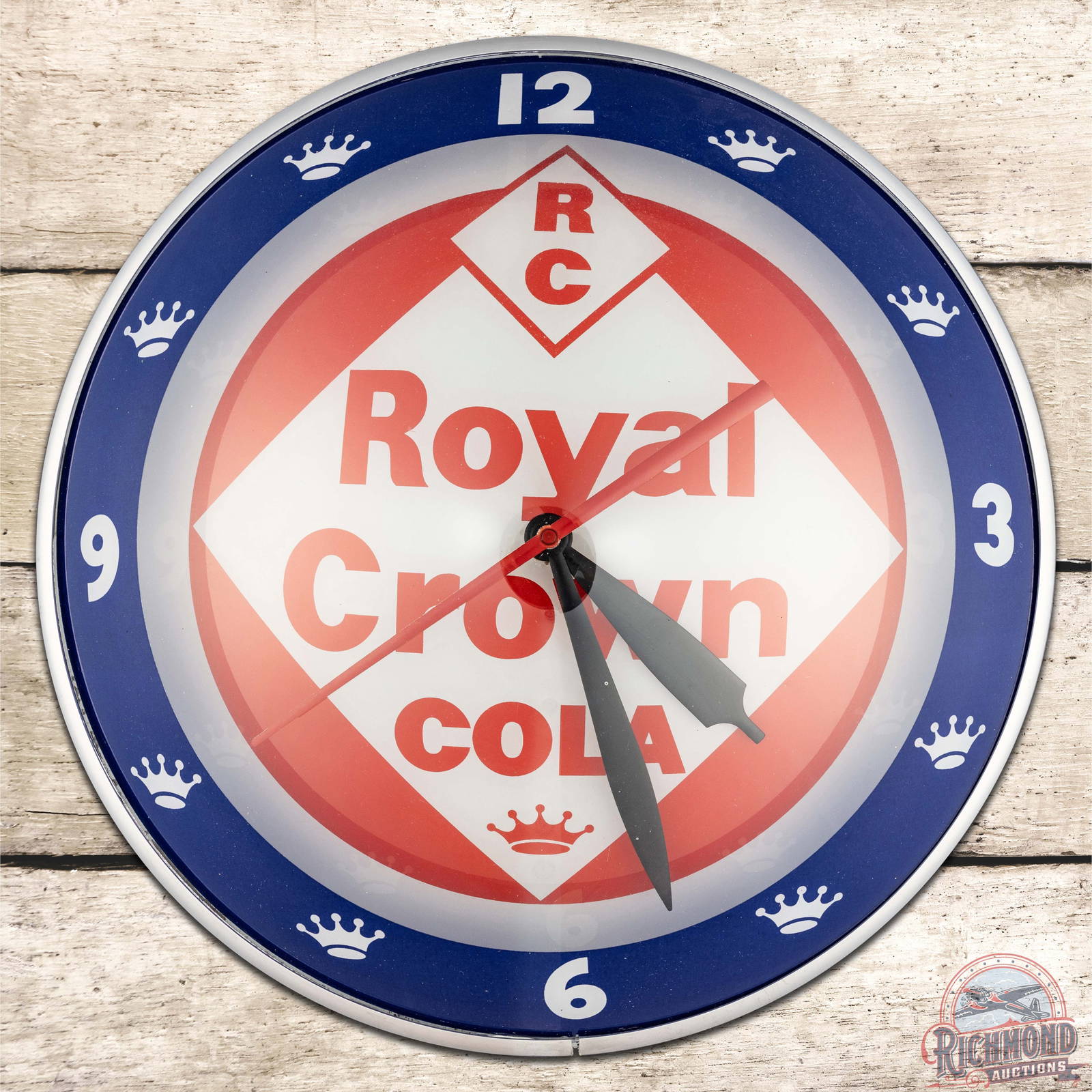 Rc Royal Crown Cola 15" Double Bubble Advertising Clock W/ Crowns Auction