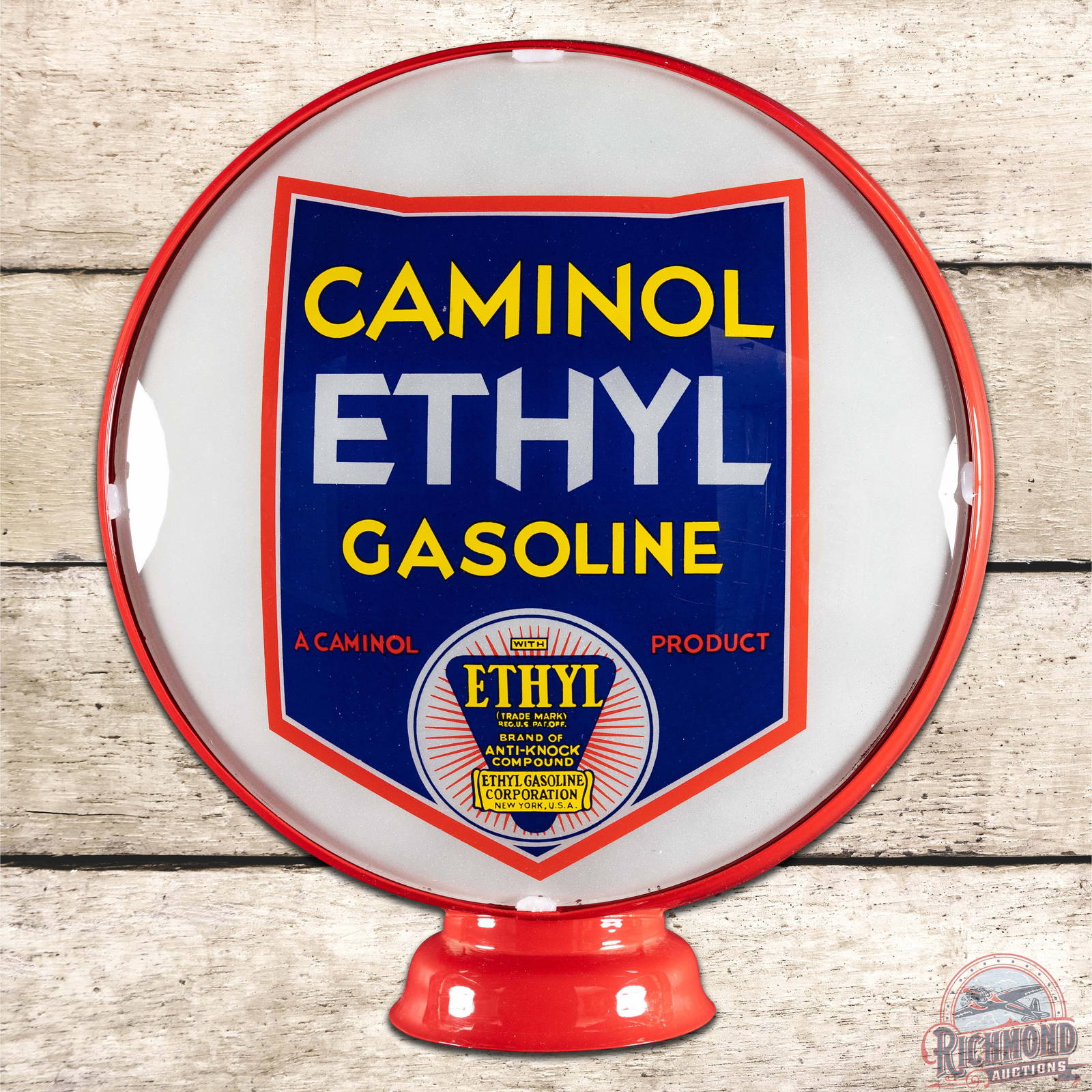 Caminol Ethyl Gasoline 15" Gas Pump Globe Lens Single Auction