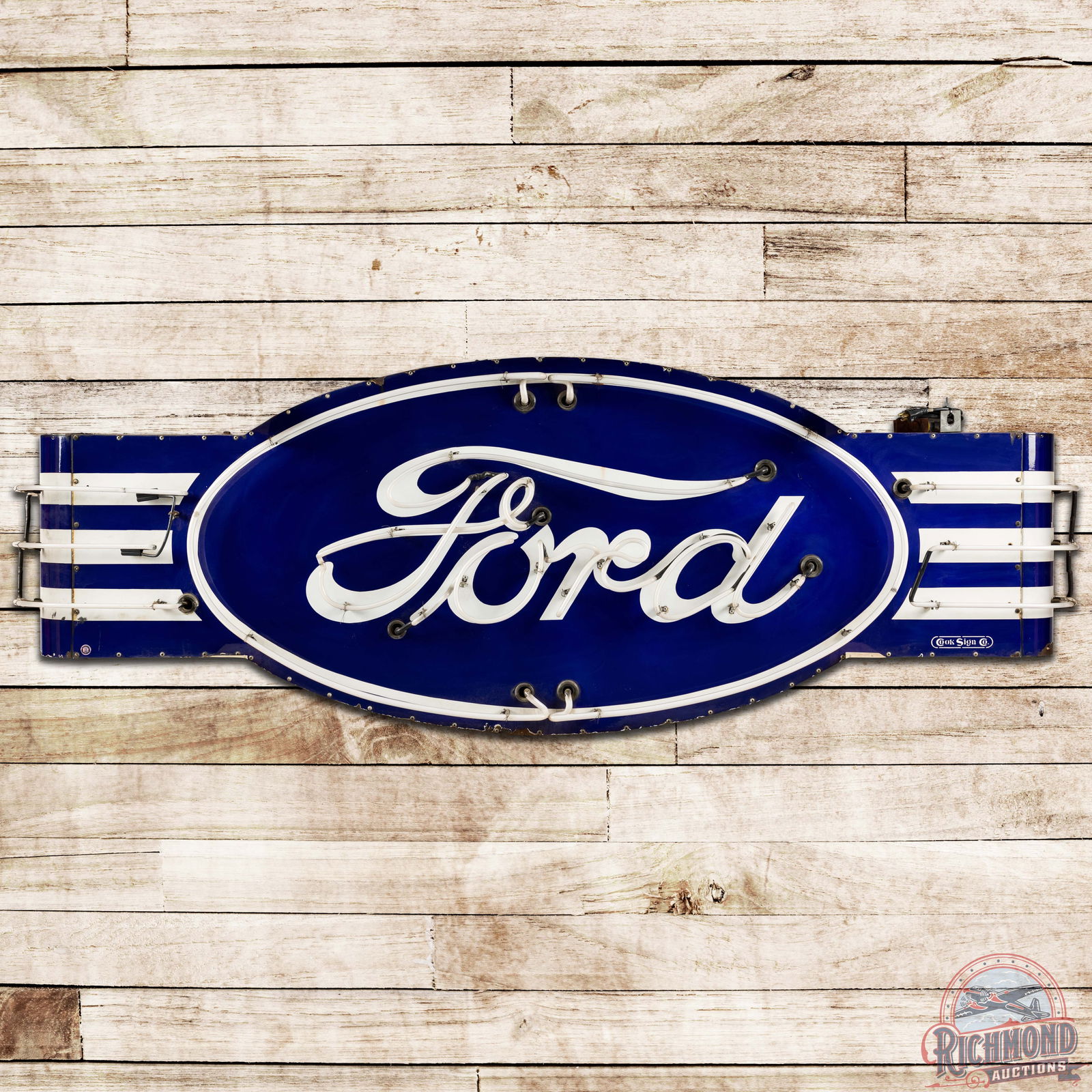 Rare 8' Ford Ds Porcelain Neon Sign W/ Built In Wings Auction