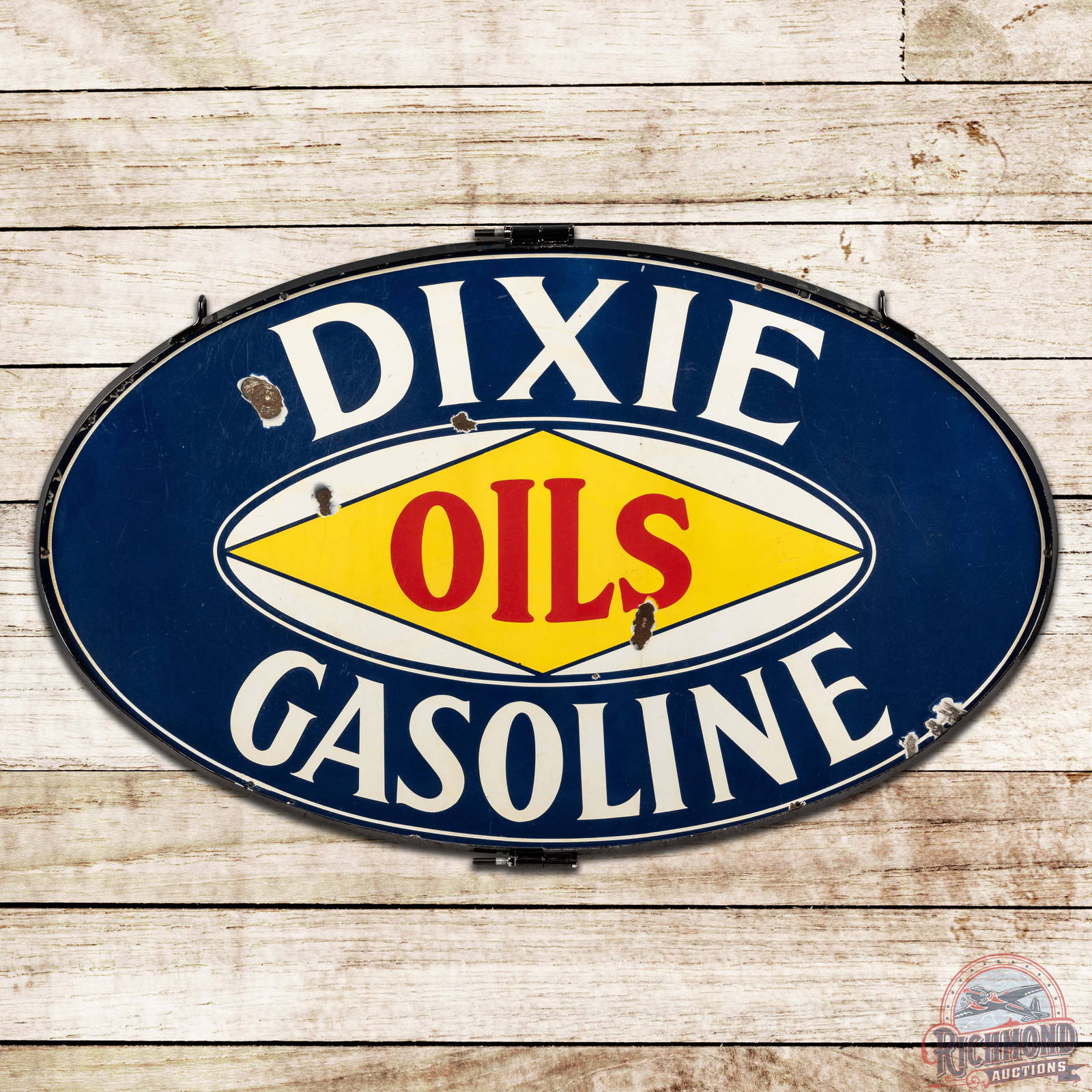 Dixie Oils Gasoline Ds Porcelain Sign W/ Ring Auction
