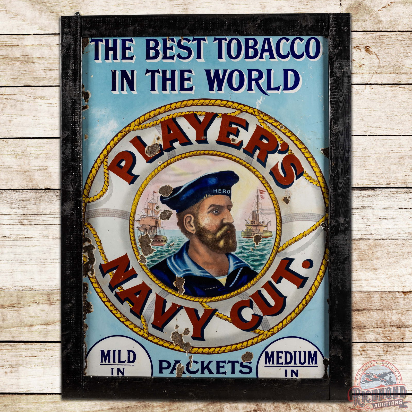 Player's Navy Cut Tobacco Ss Porcelain Sign W/ Captain & Ships Auction