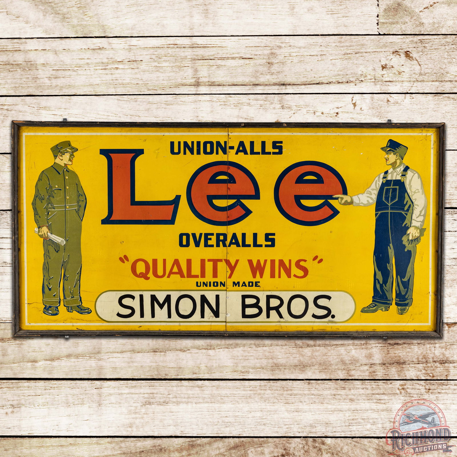 Lee Union Overalls "quality Wins" Sst Wood Framed Sign Auction