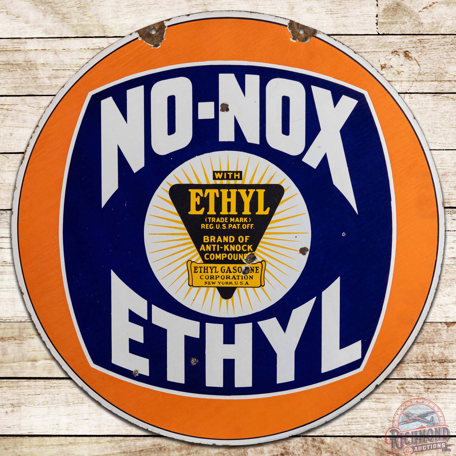 Gulf No-nox Ethyl 30" Ds Porcelain Sign Auction