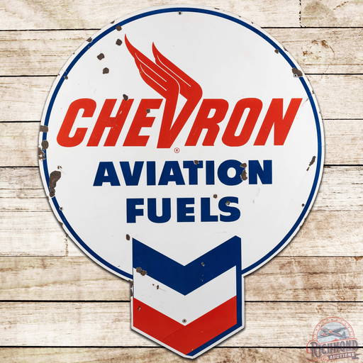 Scarce Chevron Aviation Fuels Ssp Sign W/ Hallmark