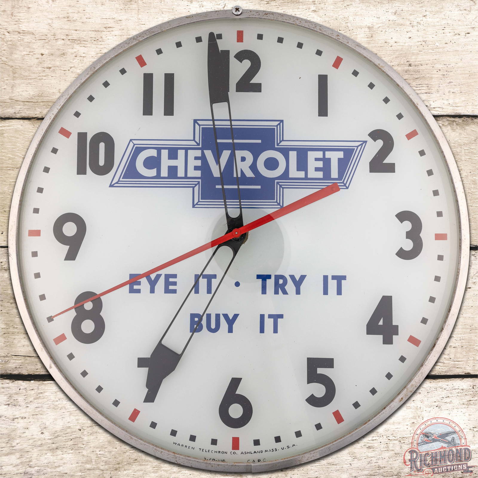 Chevrolet Eye It Try It Buy It 15" Telechron Advertising Clock W ...
