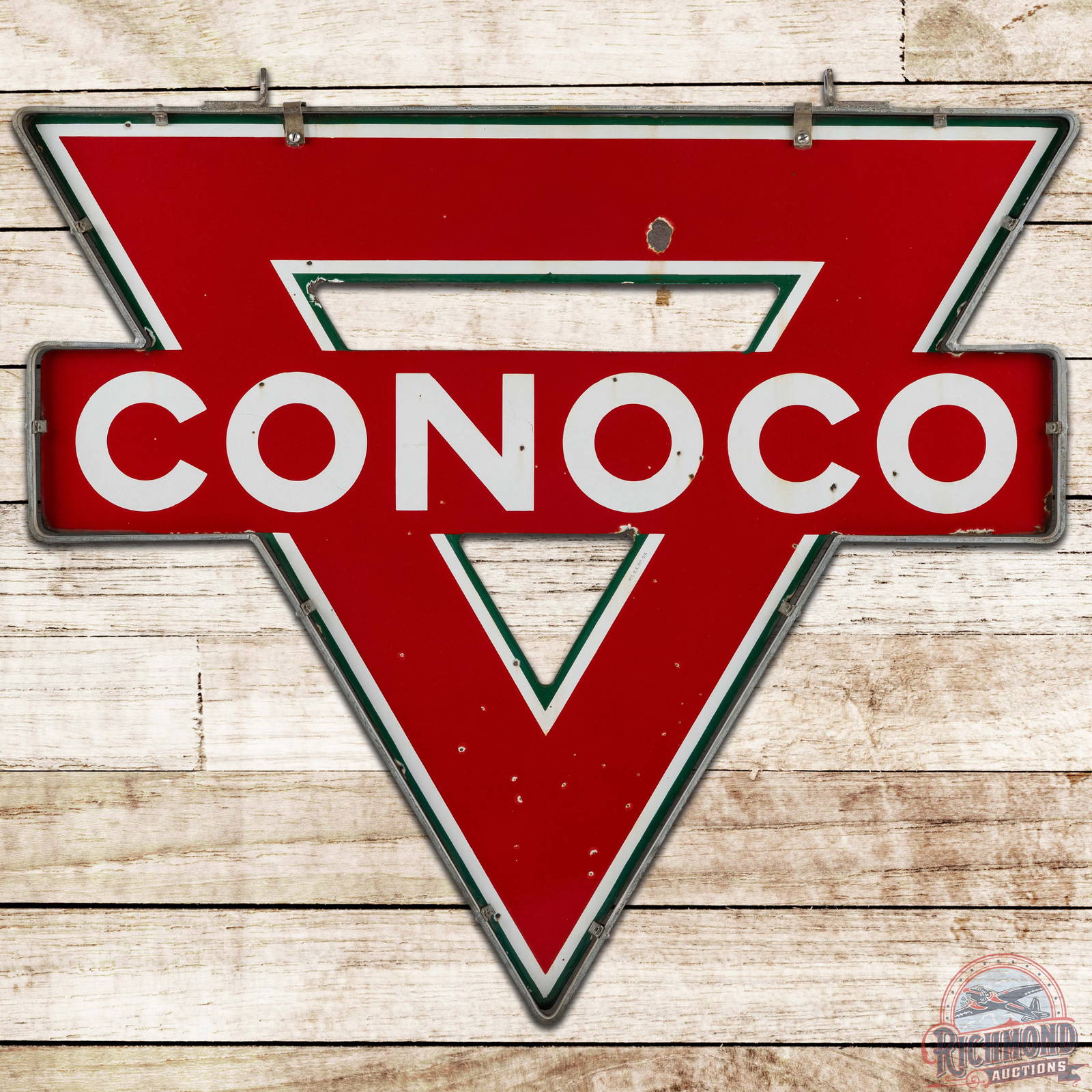Conoco Gasoline Die Cut Dsp Sign W/ Frame Auction