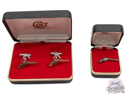 Two Vintage Sets Colt Saa Single Action Army 45 Revolver Cufflinks Gold ...