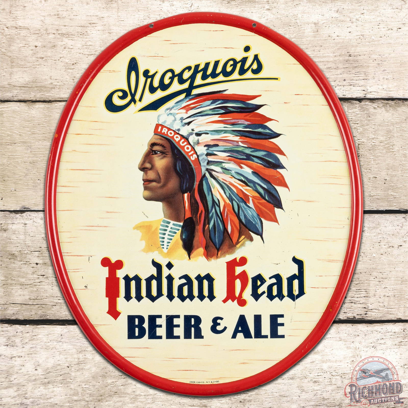 Iroquois Indian Head Beer & Ale Ss Tin Sign Auction