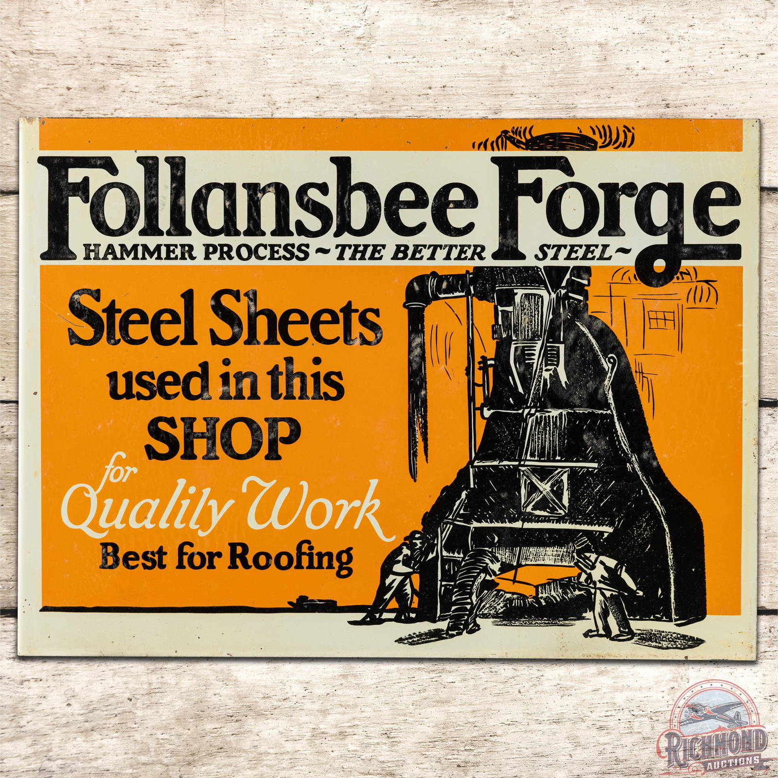 Follansbee Forge Steel Ds Tin Flange Sign Auction