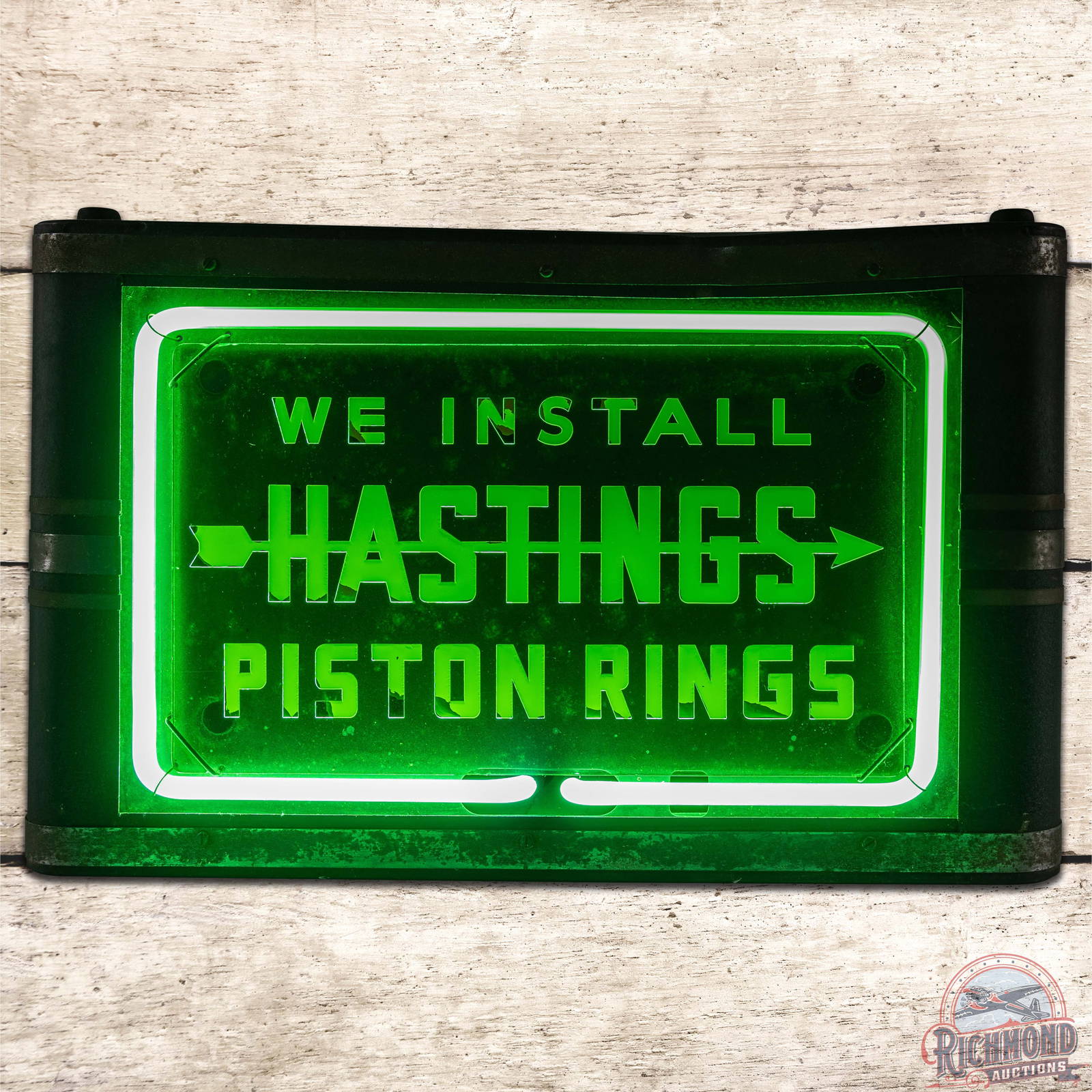 We Install Hastings Piston Rings Art Deco Neon Sign Auction