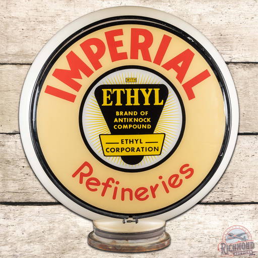 Imperial Refineries Ethyl Gasoline 13.5" Complete Gill Milk Glass Gas ...