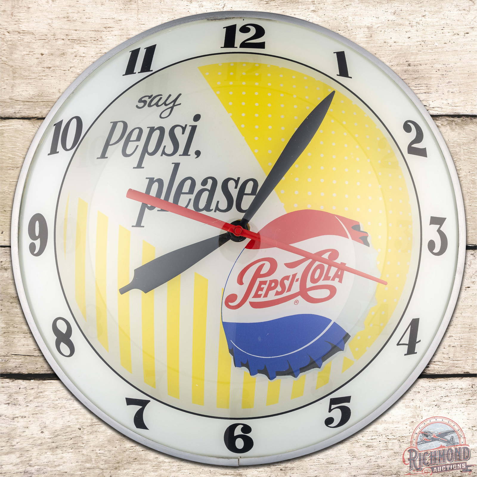 Say Pepsi Please 15" Double Bubble Advertising Clock W/ Bottlecap Auction