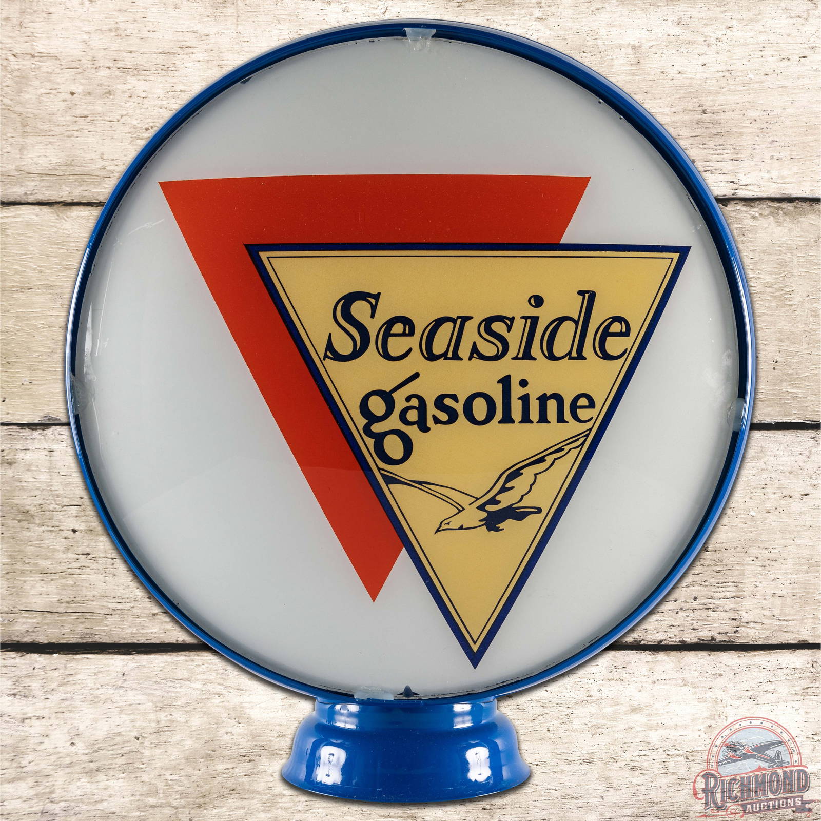 Rare Seaside Gasoline 15" Single Lens W/ Metal Gas Pump Globe Body Auction