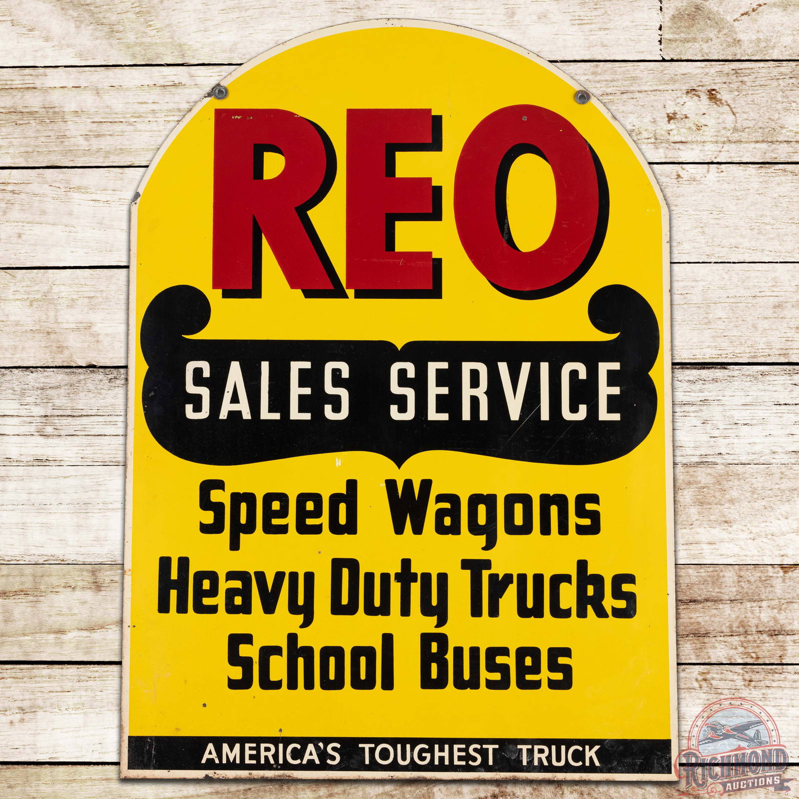 Reo Sales Service Ds Tin Tombstone Sign "america's Toughest Truck" Auction
