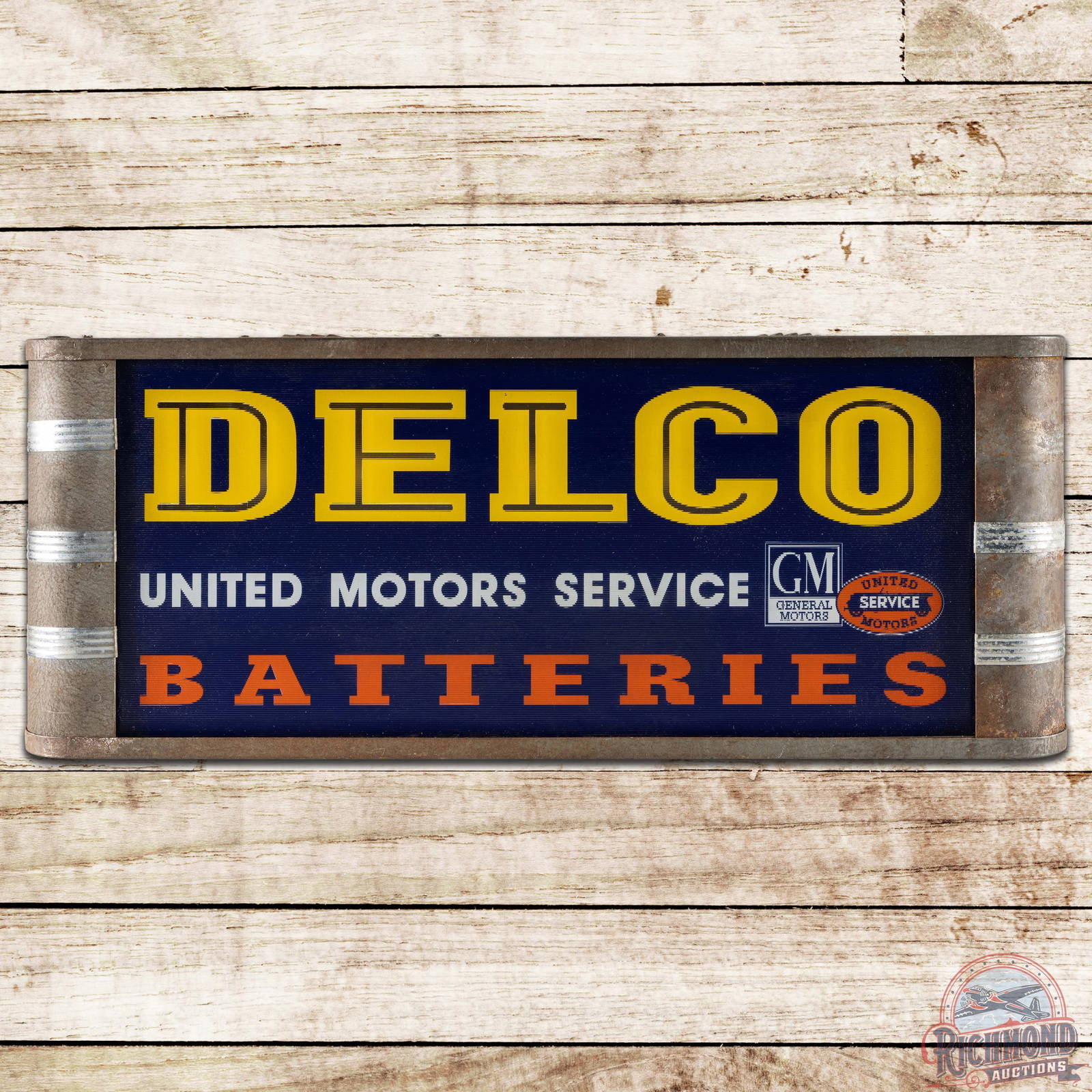 Delco Gm United Motors Service Batteries Lighted Advertising Sign W ...