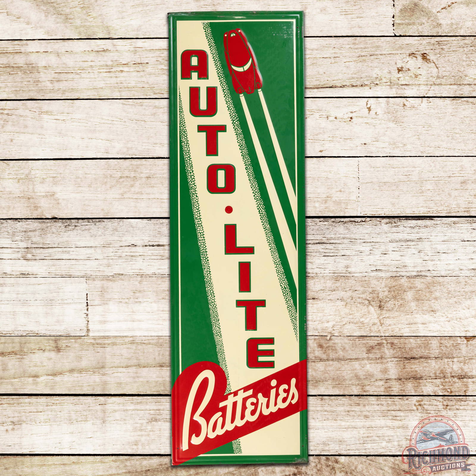 Autolite Batteries Vertical Embossed Ss Tin Sign W/ Car Logo Auction