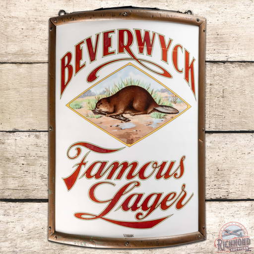Beverwyck Famous Lager Beer Curved Vitrolite Glass Corner Sign W ...
