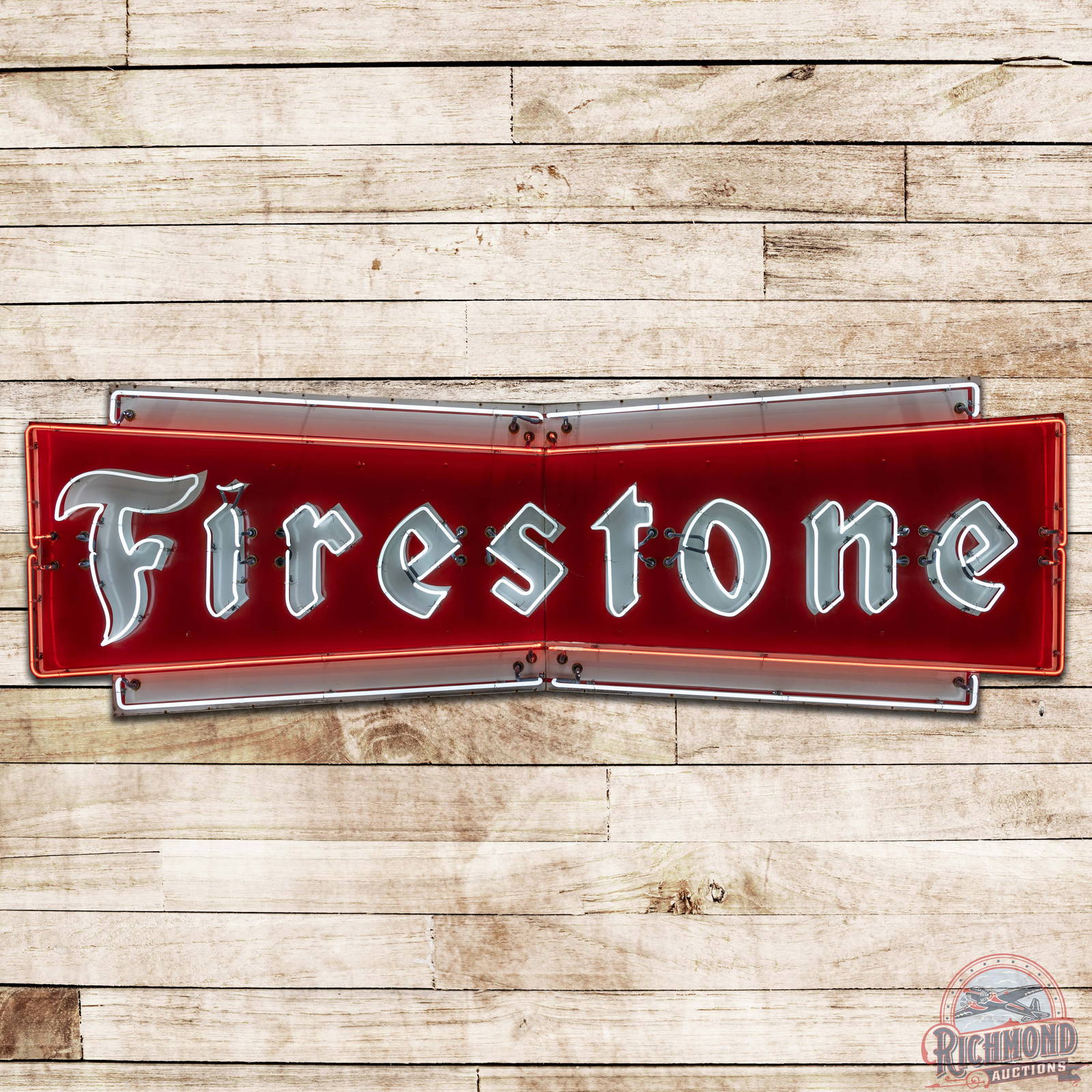 1959 Firestone Die Cut Ss Porcelain Flashing Neon Sign Auction