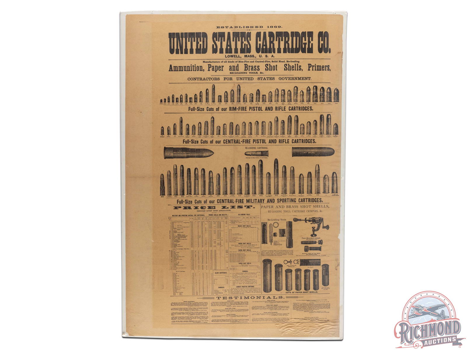 United States Cartridge Co Paper Poster W/ Cartridges, Shot Shells ...