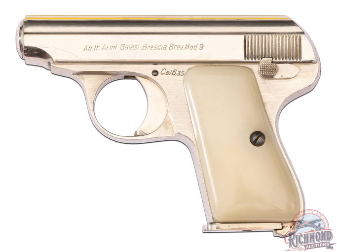 1952 Armi Galesi Brescia Brevetto Model 9 Nickel .25 Acp Semi Auto ...