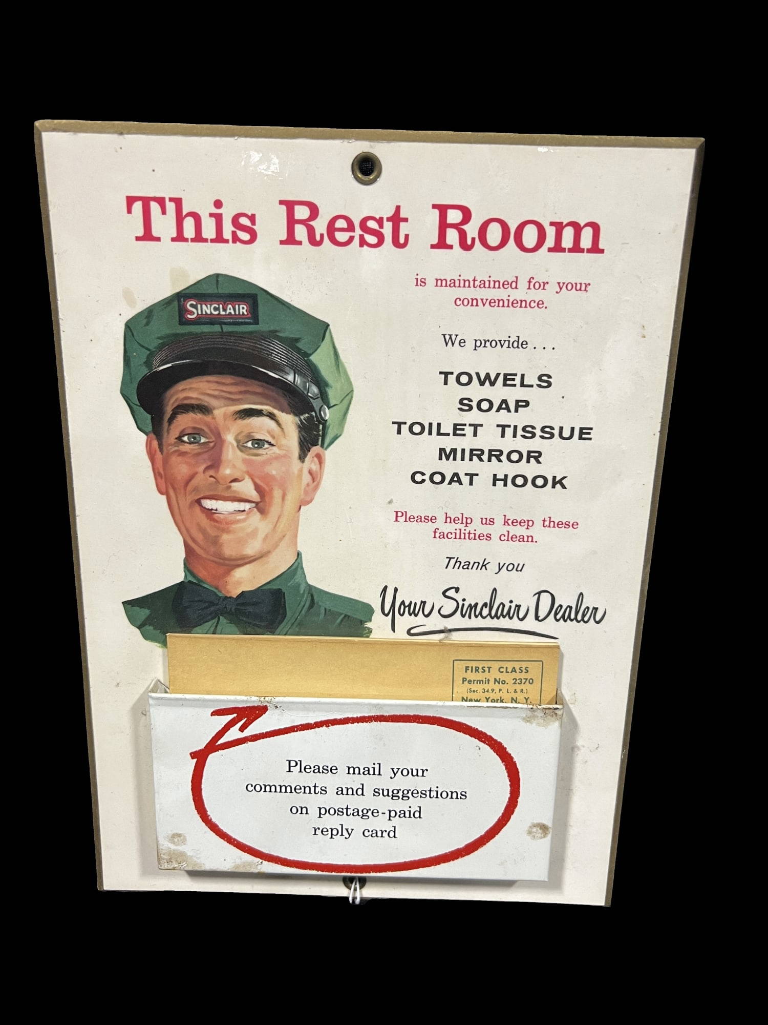 This Restroom Sinclair Dealer Display Board Gas Oil Sign Auction