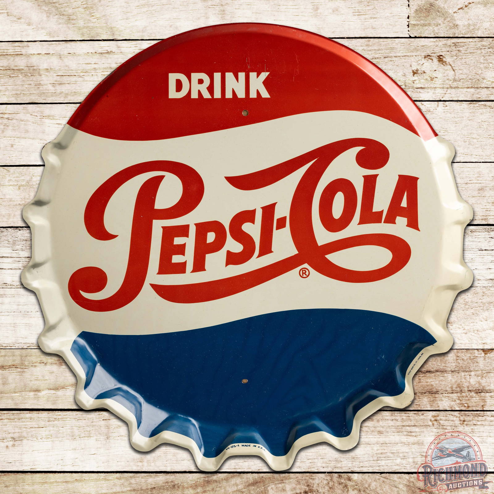 Drink Pepsi Cola Die Cut Bottlecap Sign Auction